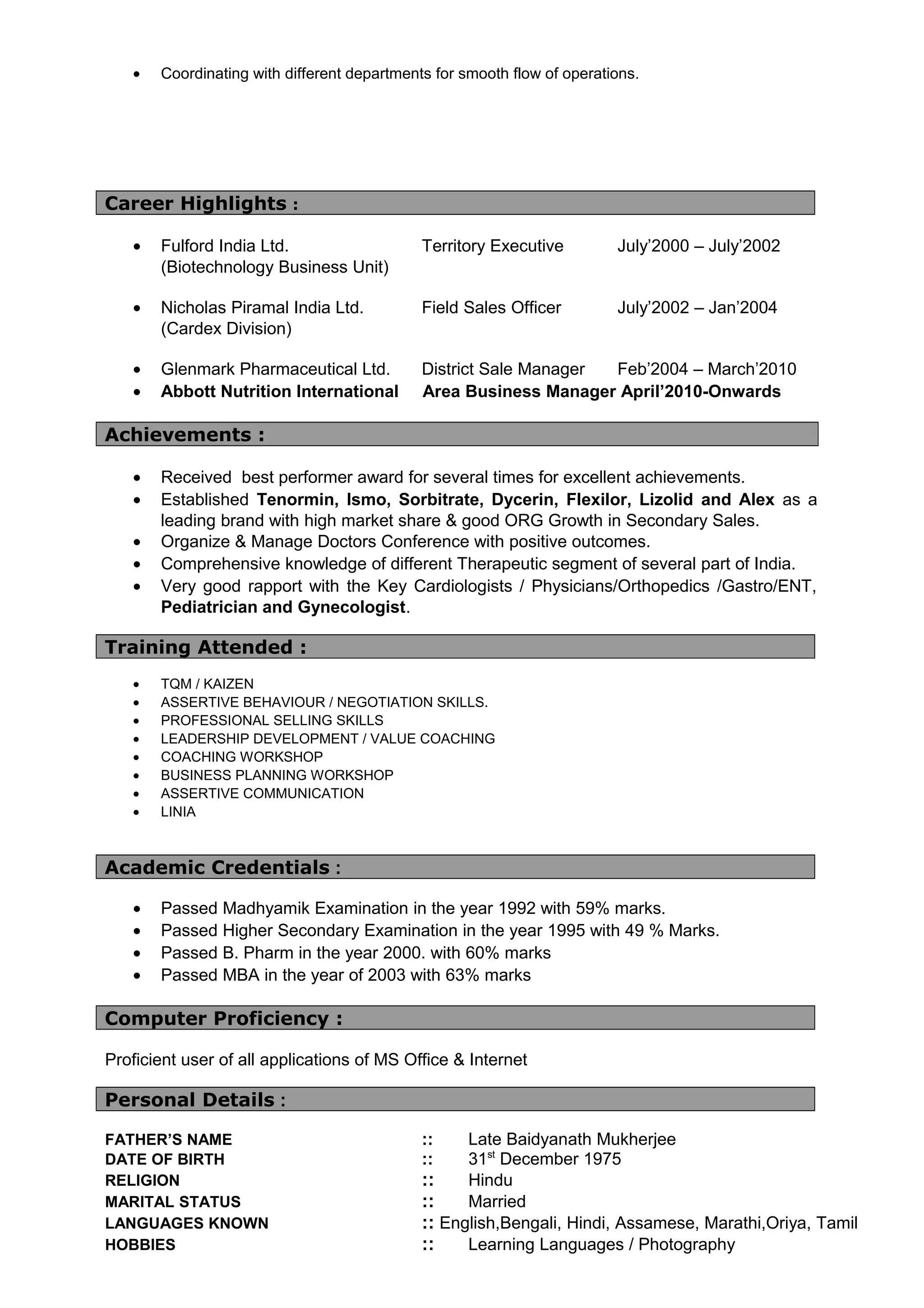 Debajyoti Resume | DOC | Sales | Business
