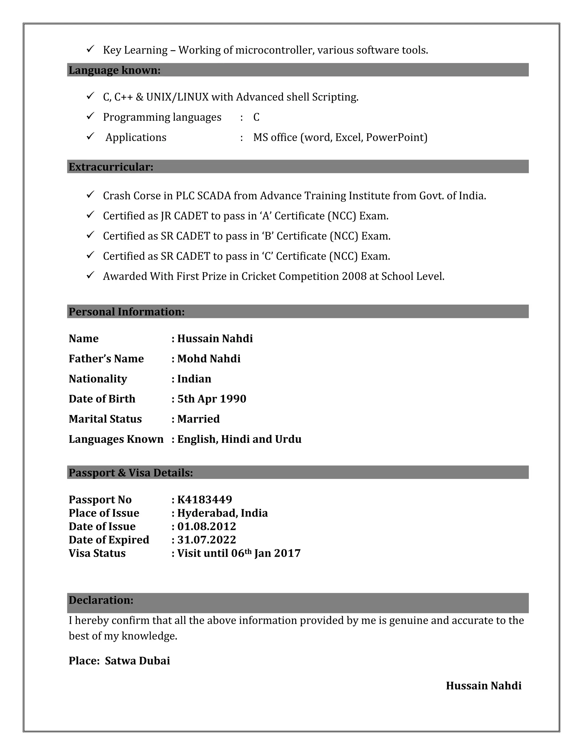 Hussain Nahdi CV - Copy | PDF
