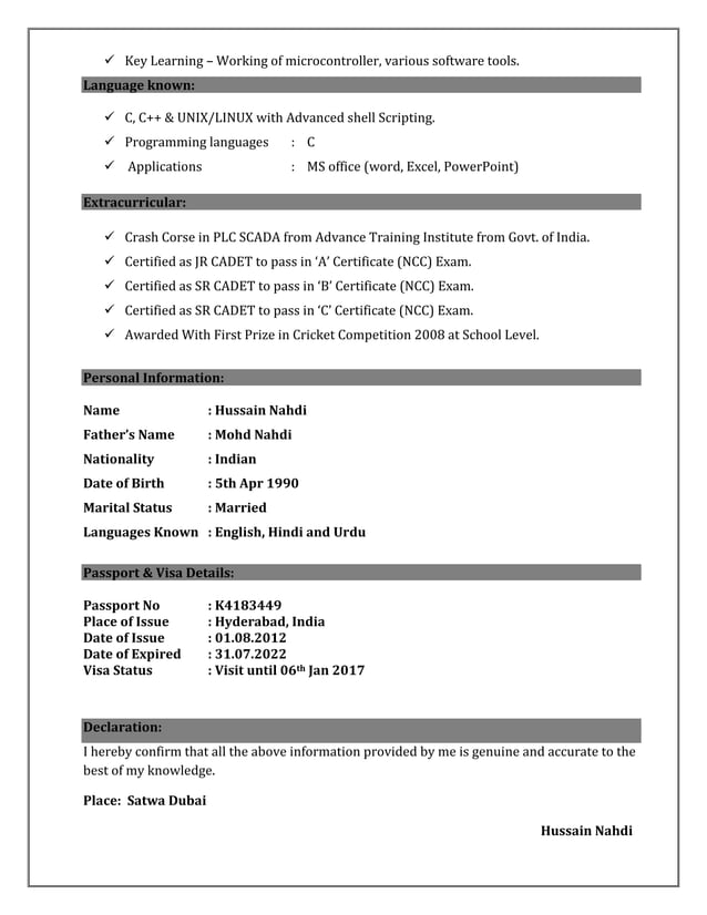 Hussain Nahdi CV - Copy | PDF
