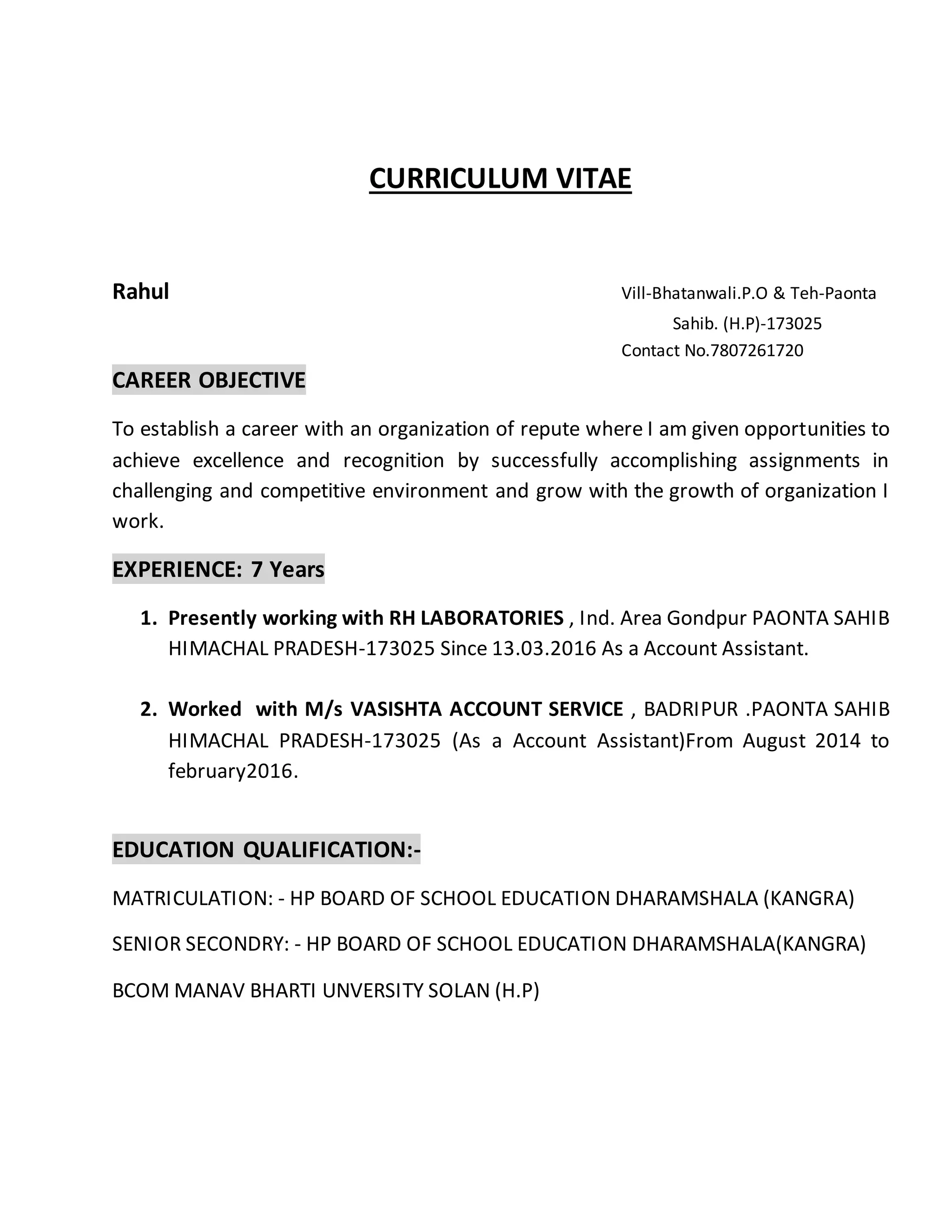 CURRICULUM VITAE RAHUL | PDF