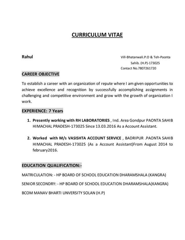 CURRICULUM VITAE RAHUL | PDF