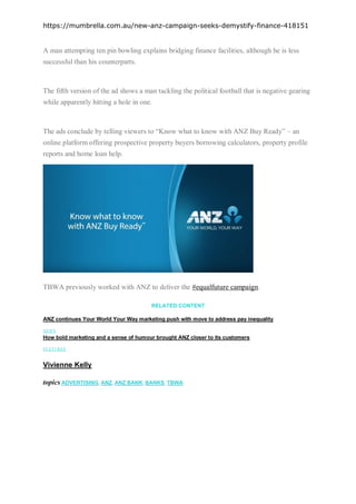 Explaining finance is the easy bit in new ANZ advertising campaign | PDF | Advertising Industry ...