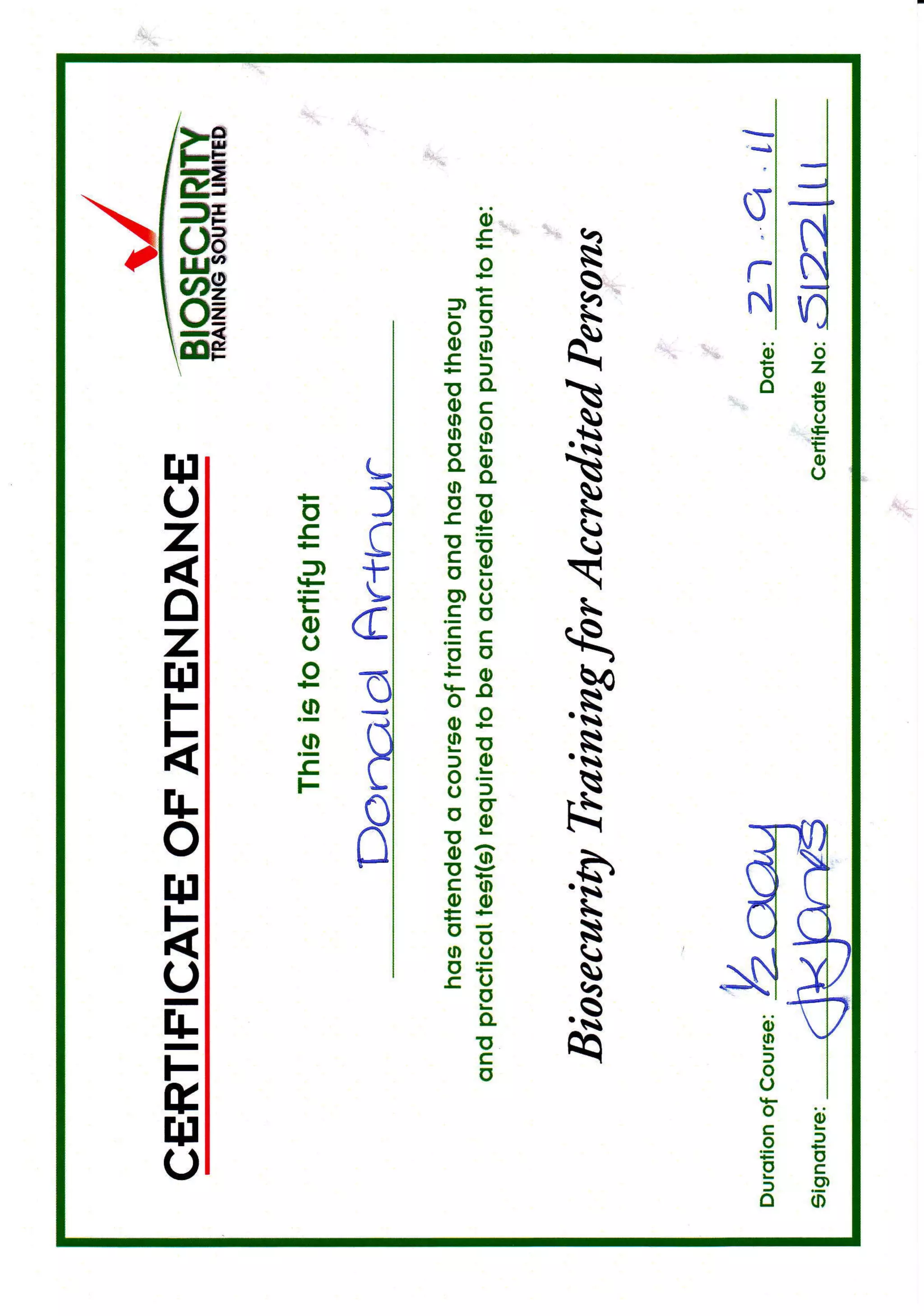 MAF Certificate 27 9 11 | PDF