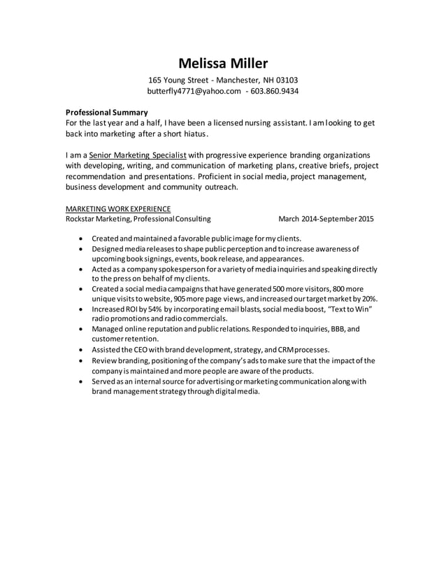 MILLER MARKETING RESUME 2016 | PDF