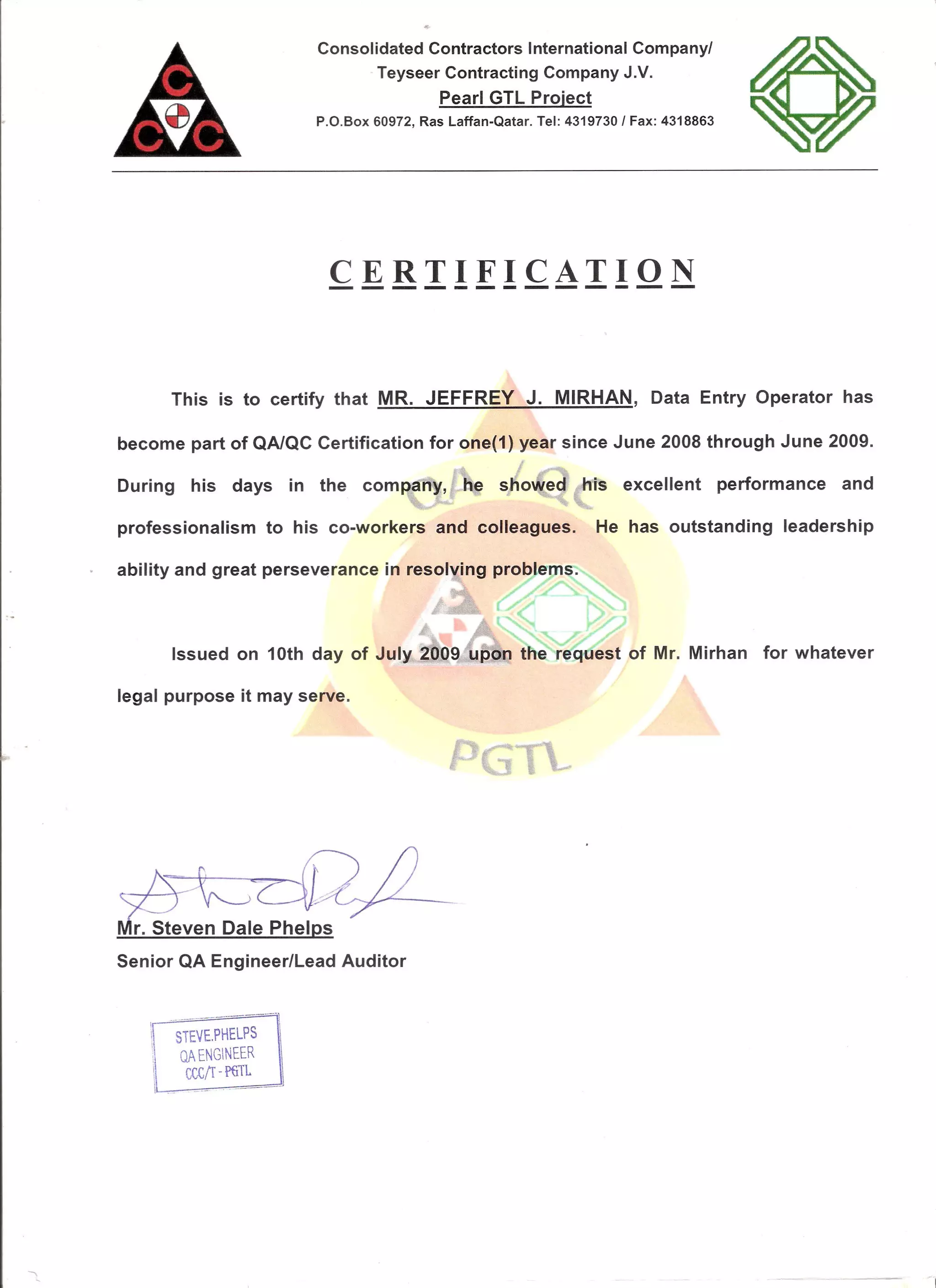 CCIC Employment Cert. | PDF