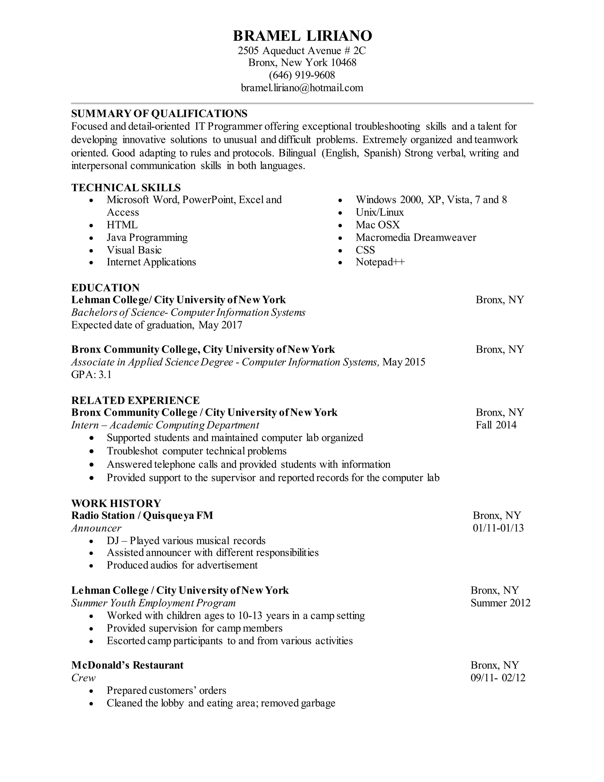 BRAMEL LIRIANO- Resume | DOCX