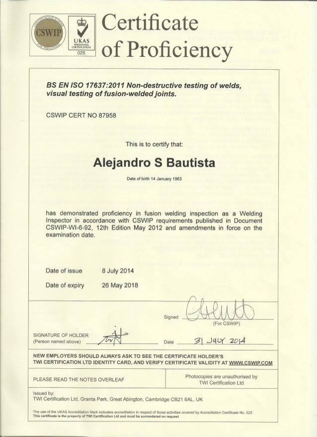CSWIP 3.1 Certificate
