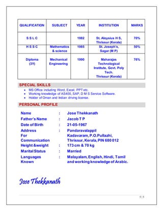 RESUME Jose N | DOCX | Automotive Industry | Industries