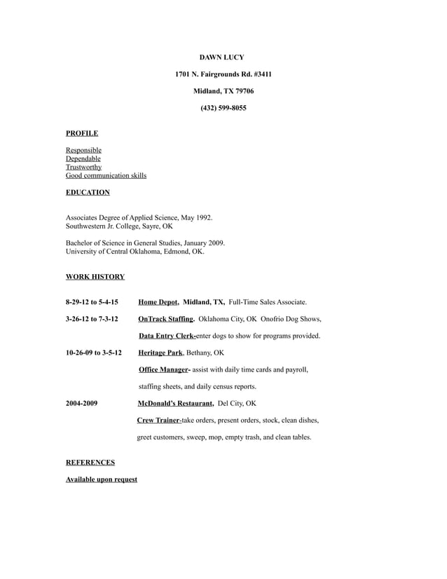 Dawn's Resume.2015 | Business and Finance