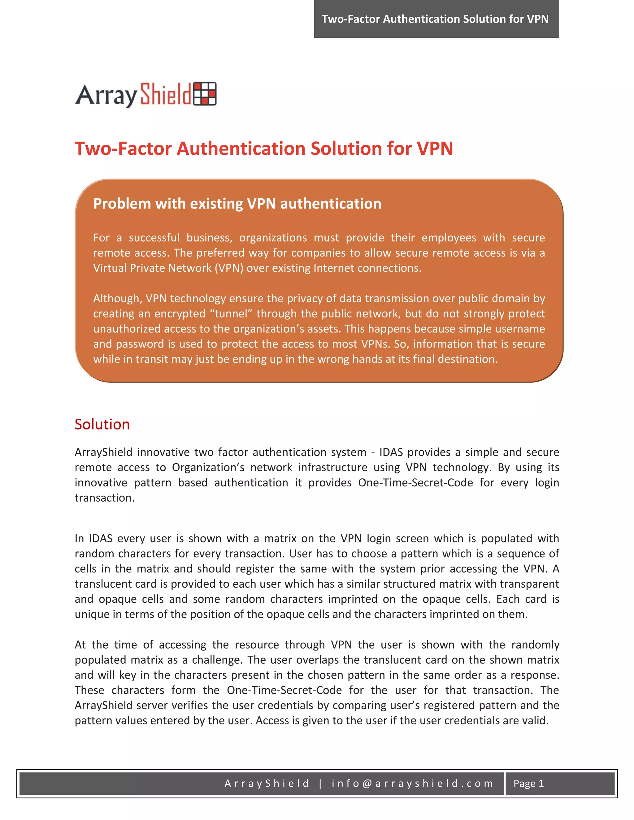 Two Factor Authentication for VPN | PDF