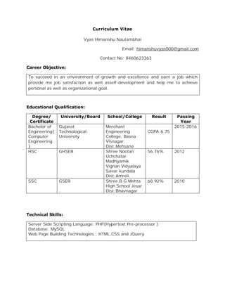 himanshu vyas(Resume) | PDF