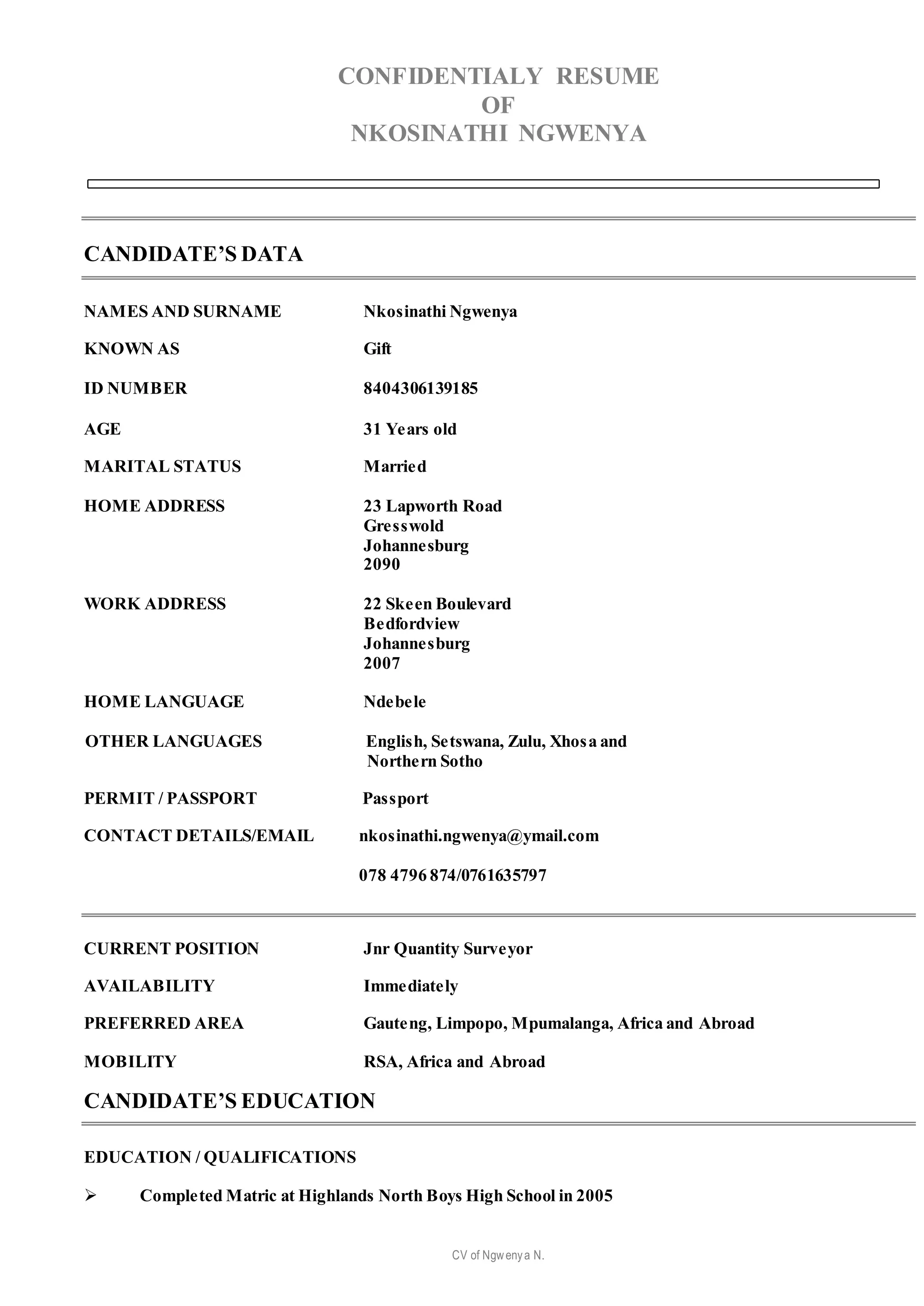 nkosinathi cv | DOCX