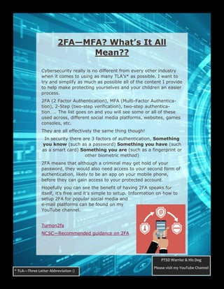 2FA - MFA? What's it all mean?? | PDF