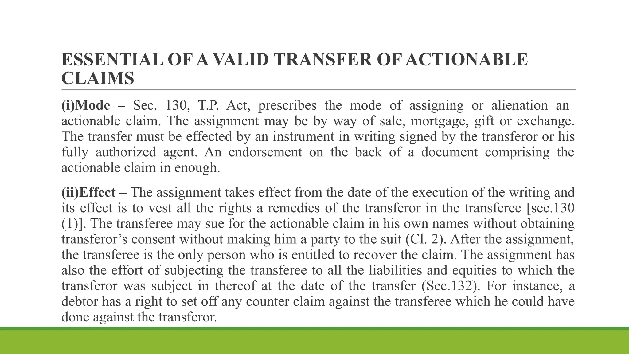 ACTIONABLE CLAIMS in Property Law (Unit-1) | PDF