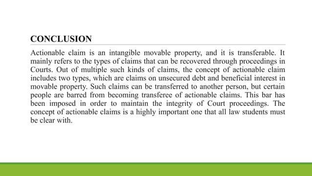 ACTIONABLE CLAIMS in Property Law (Unit-1) | PDF
