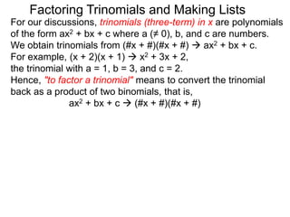 2 factoring trinomials the ac method and making lists-xc | PPTX