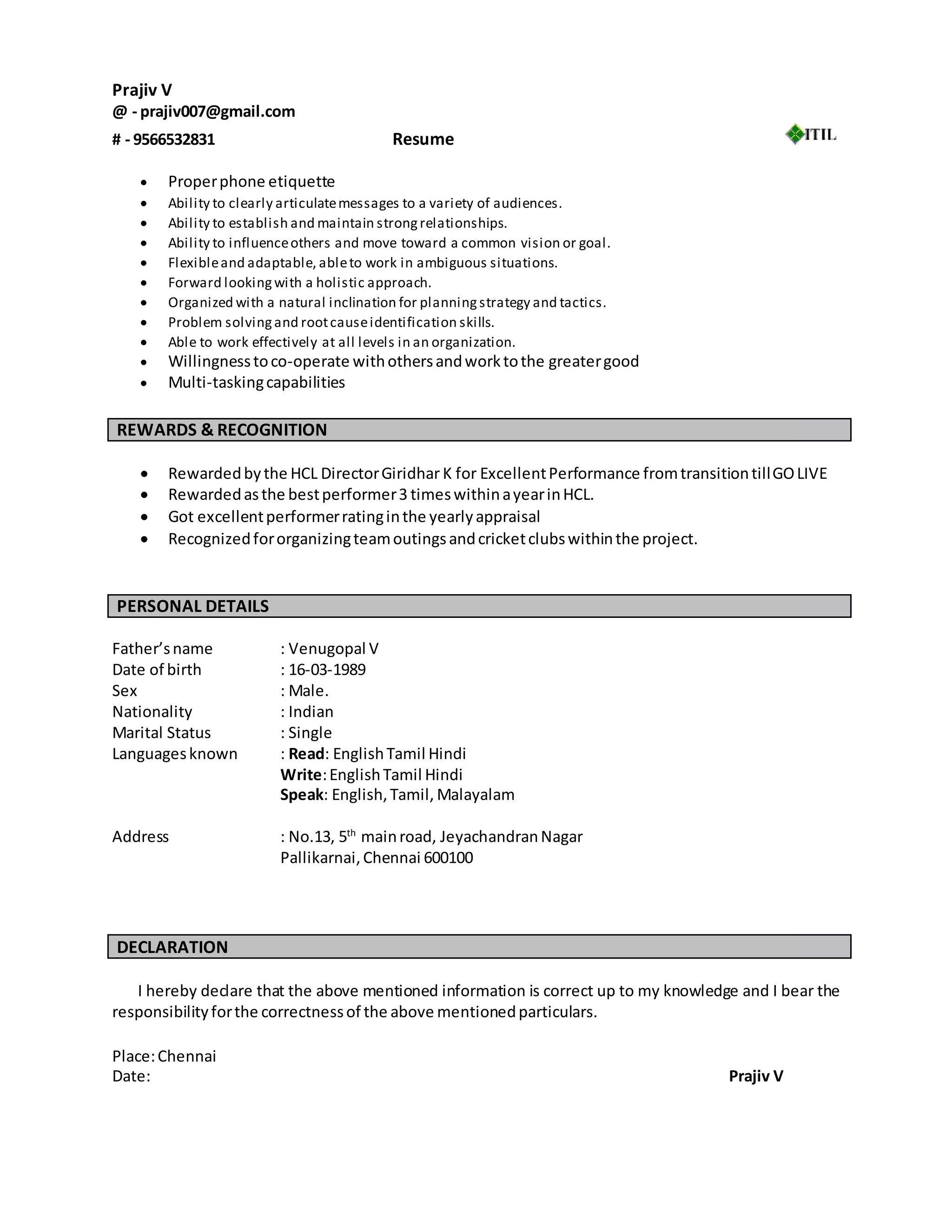 Prajiv CV | DOCX