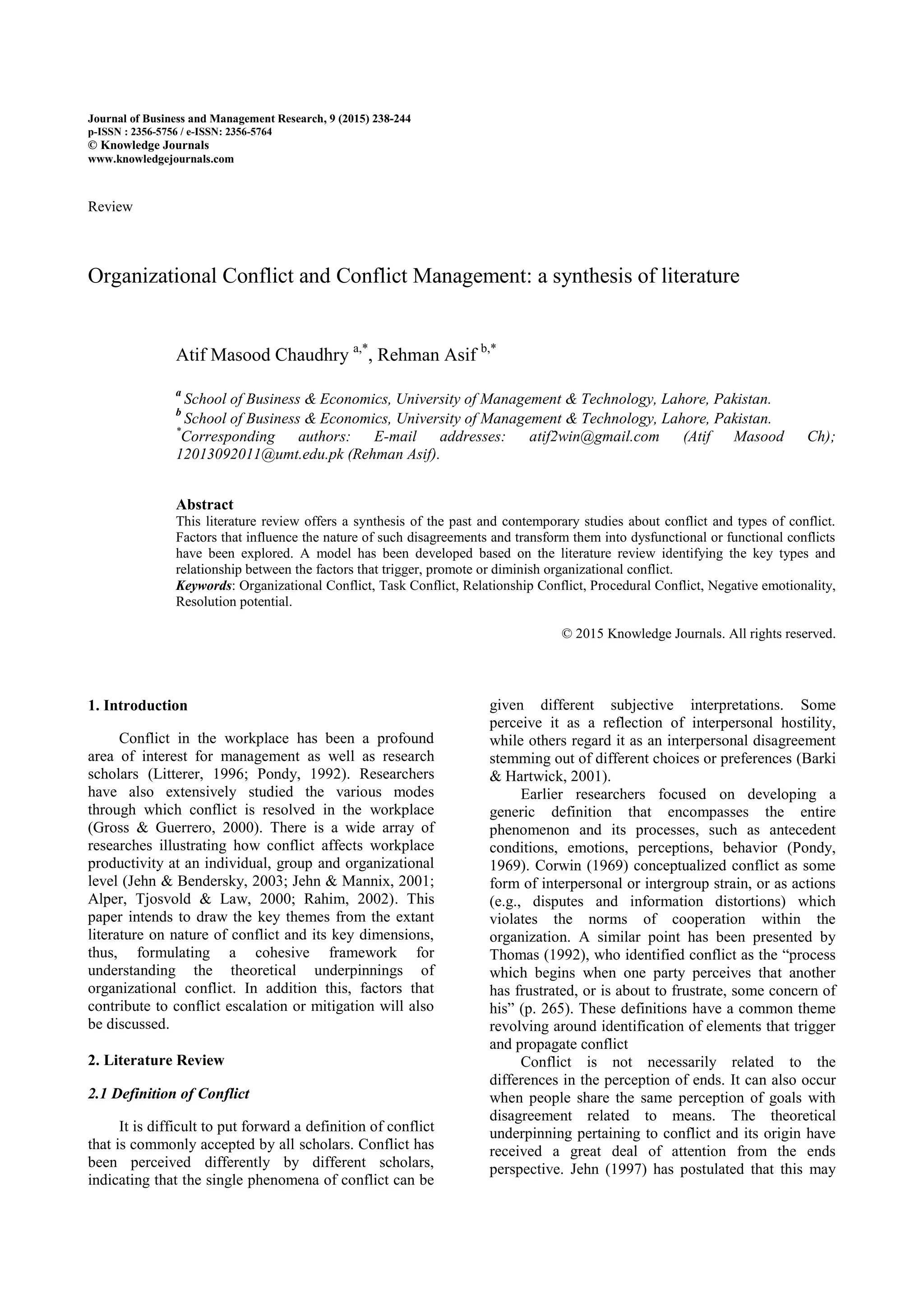 Organizational Conflict and Conflict Management | PDF