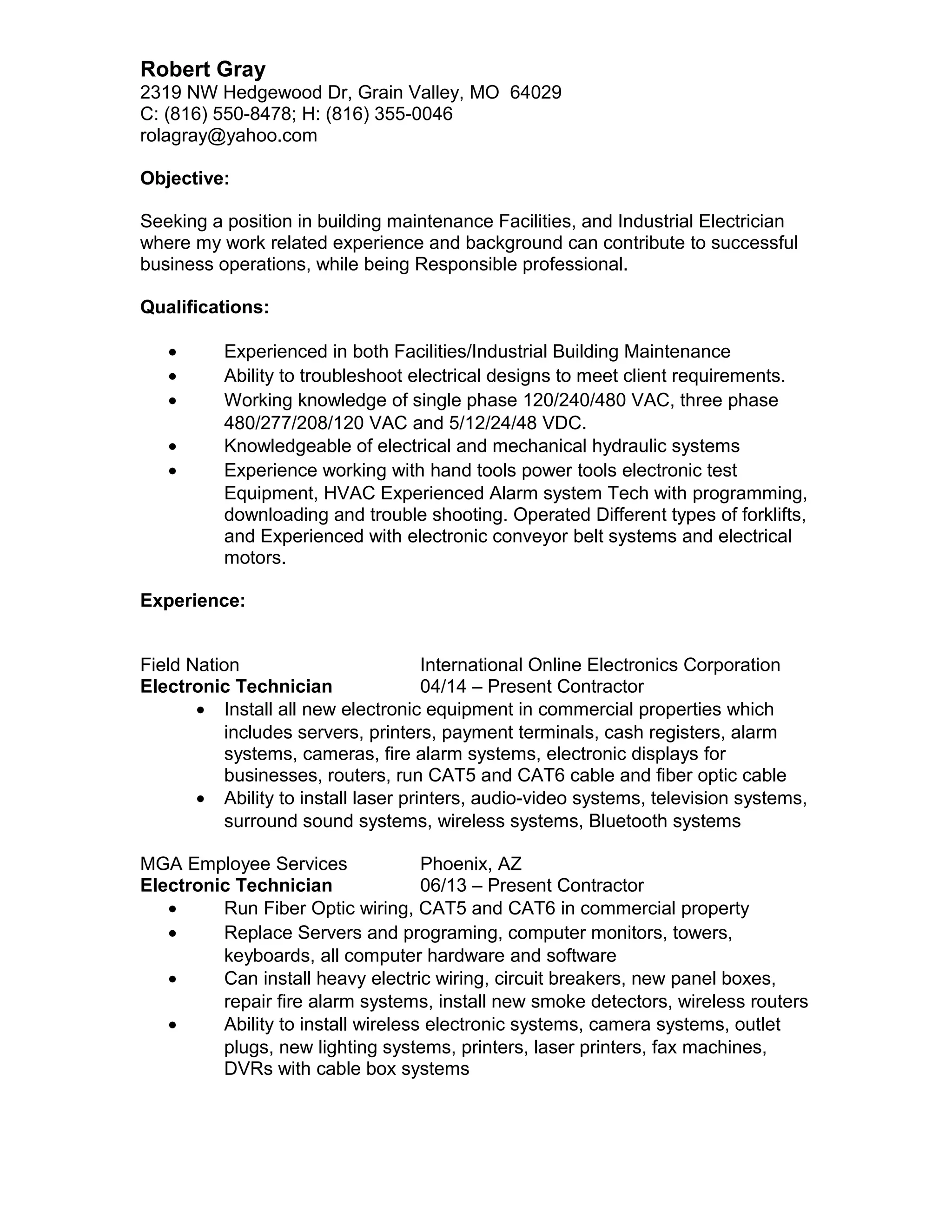 Robert L Gray Jr Maitenance Resume Revised | DOC