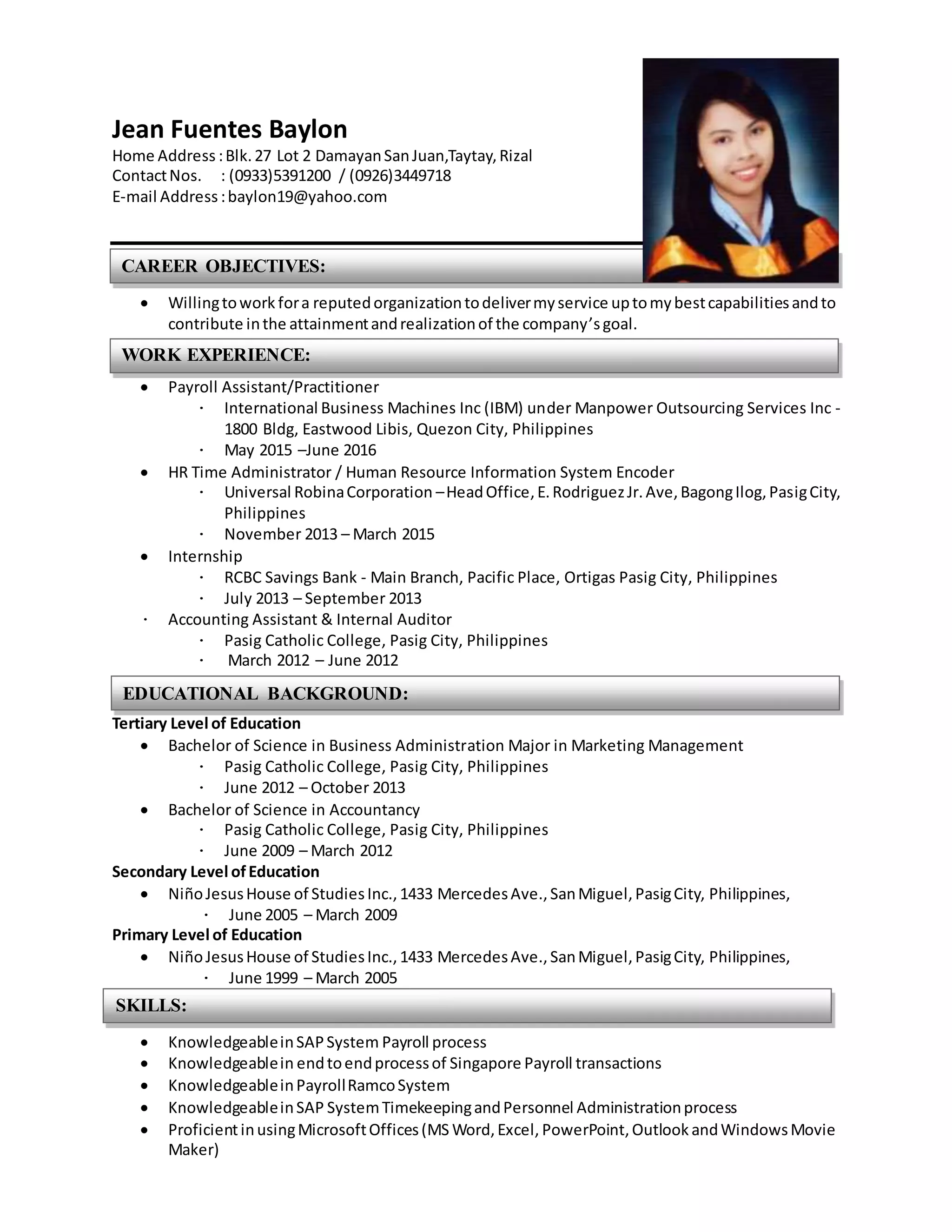 Updated CV Jean F. Baylon2016 | DOCX