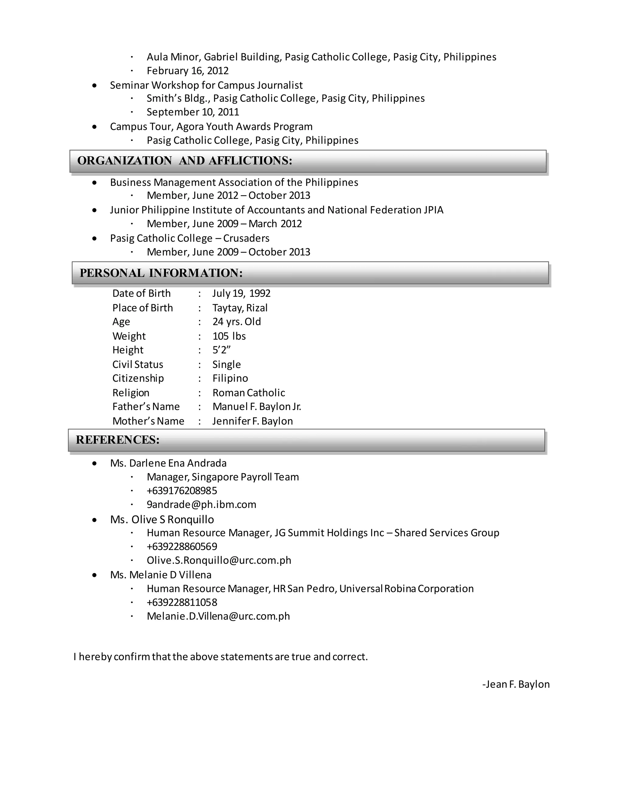 Updated CV Jean F. Baylon2016 | DOCX