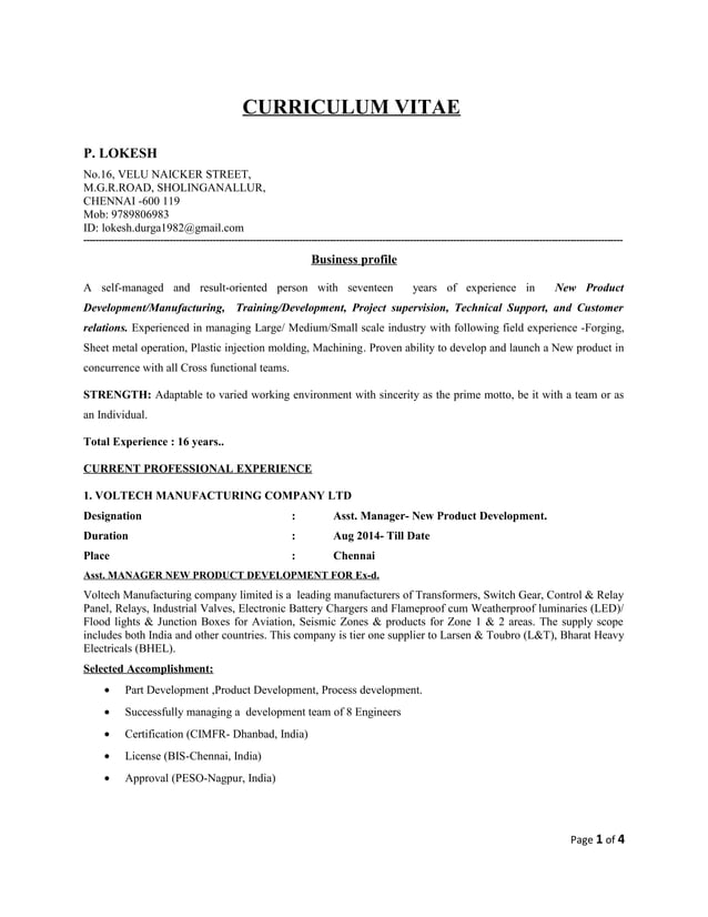 CV - P.Lokesh 9916 | PDF