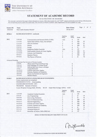 Caitlin Mitchell Academic Transcript | PDF