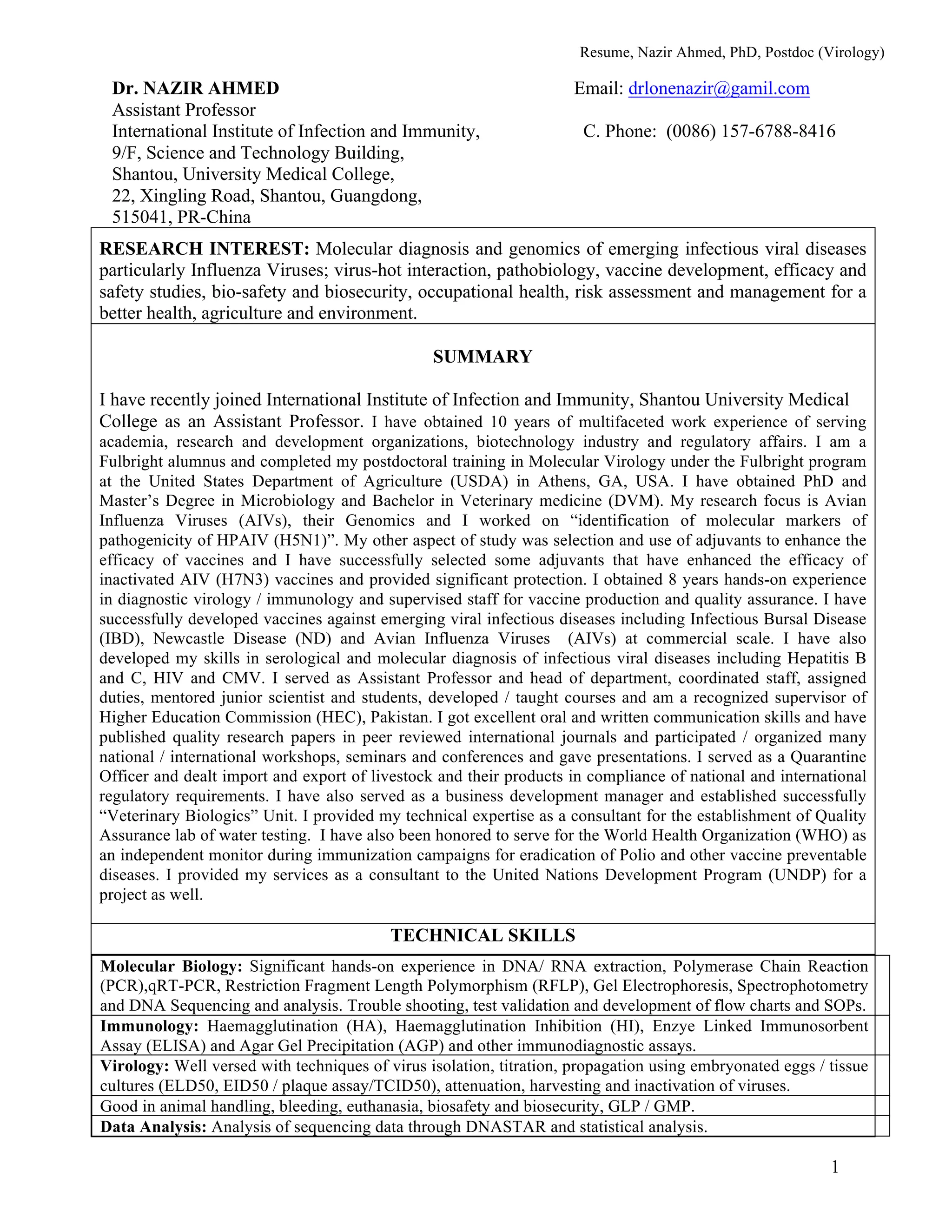 Resume_NAZIR AHMED_SUMC-2016 | PDF