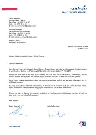 Recommendation letter Adrien Courtat (Sodexo) 5-Mar-2013 | PDF