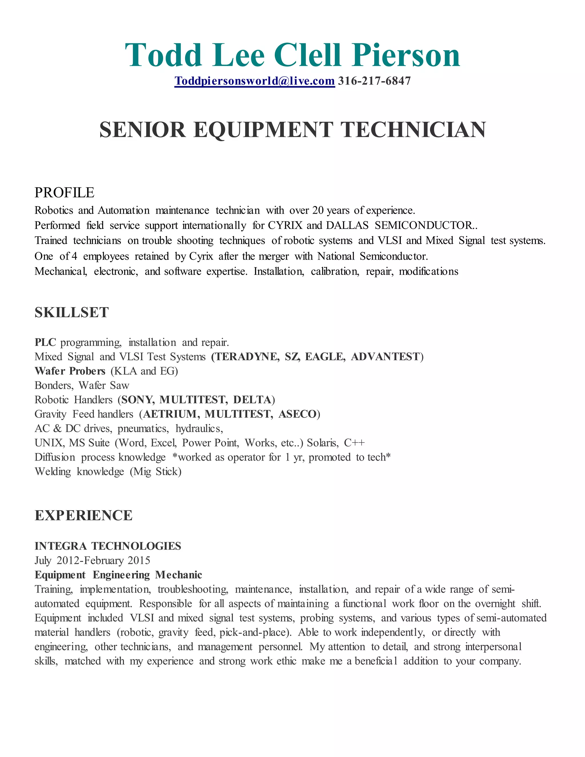 Todd Lee Clell Pierson resume done | PDF