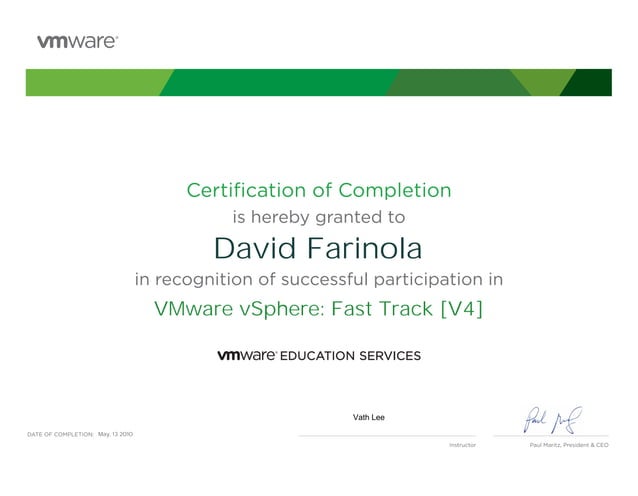 VMware vSphere Fast Track Certification Completion Title | PPT