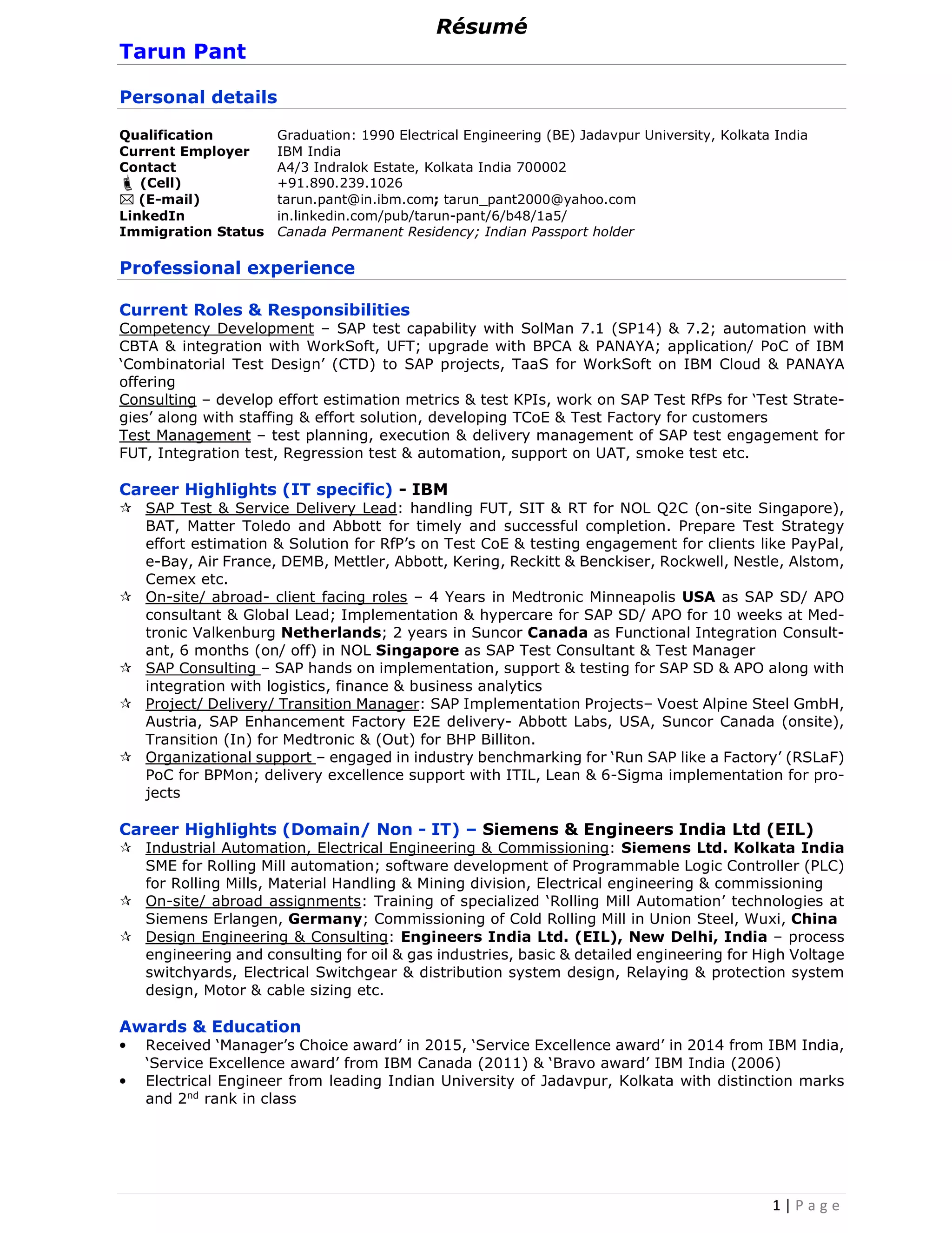 Résumé_Tarun Pant gen aug16 | PDF