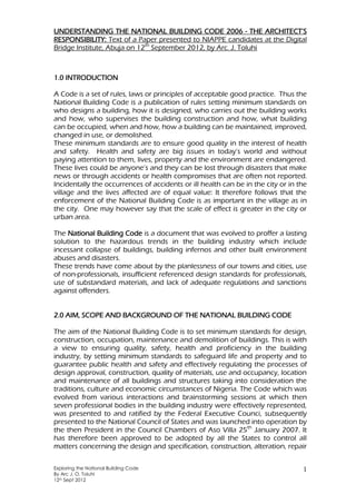 EXPLORING THE NATIONAL BUILDING CODE- text of paper 2012 (1) | PDF