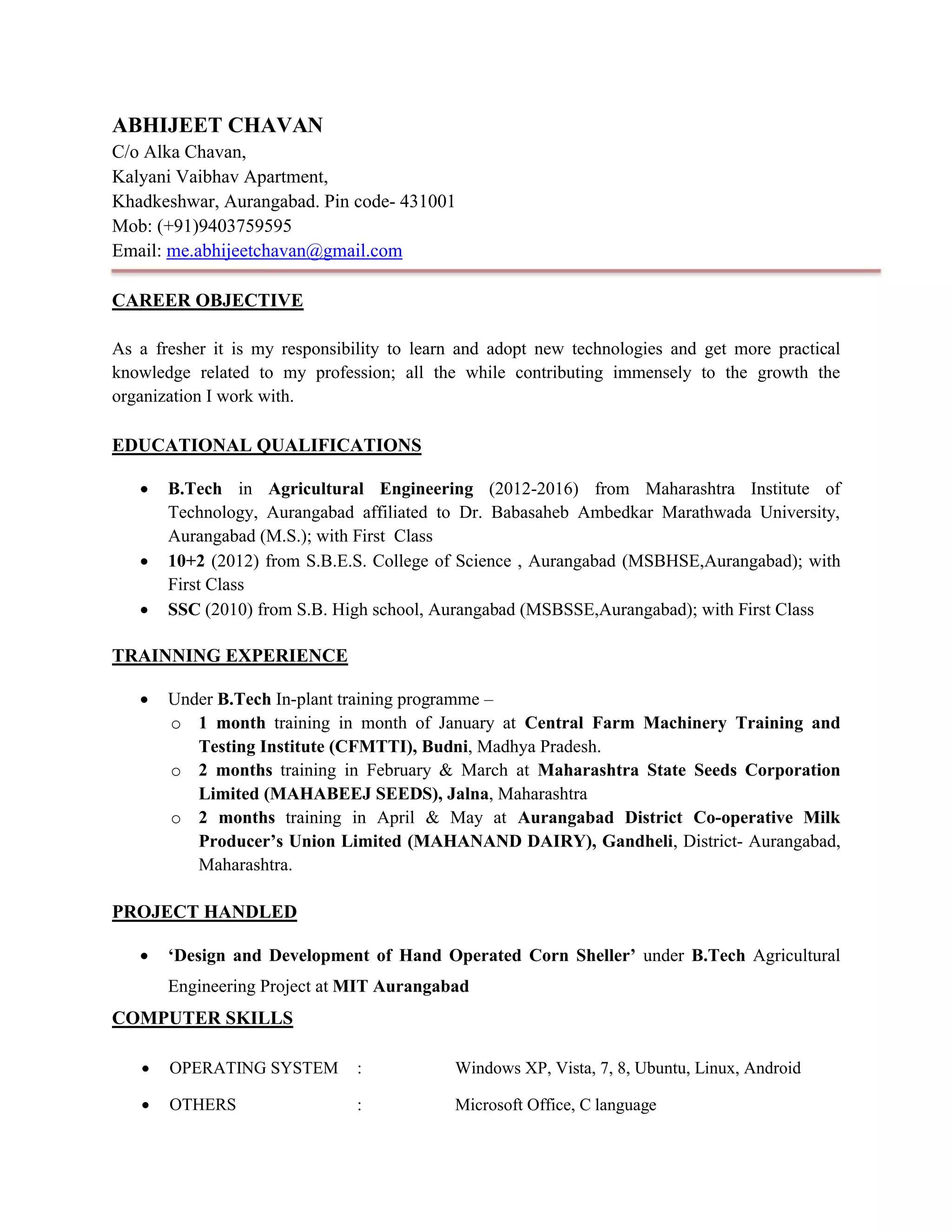 ABHIJEET CHAVAN resume final | PDF