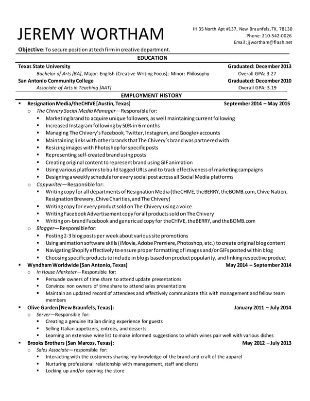 J Wortham resume | PDF