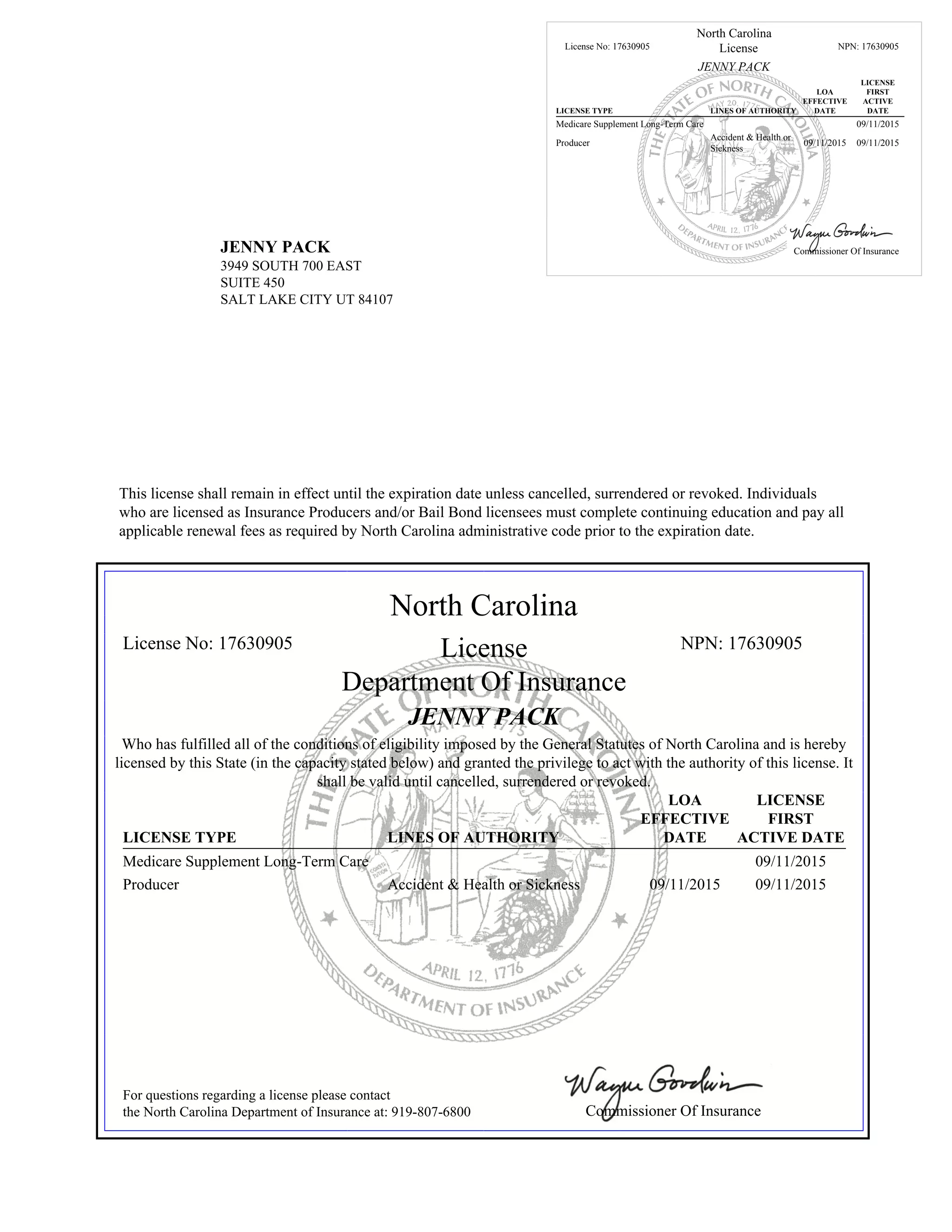 North Carolina License | PDF