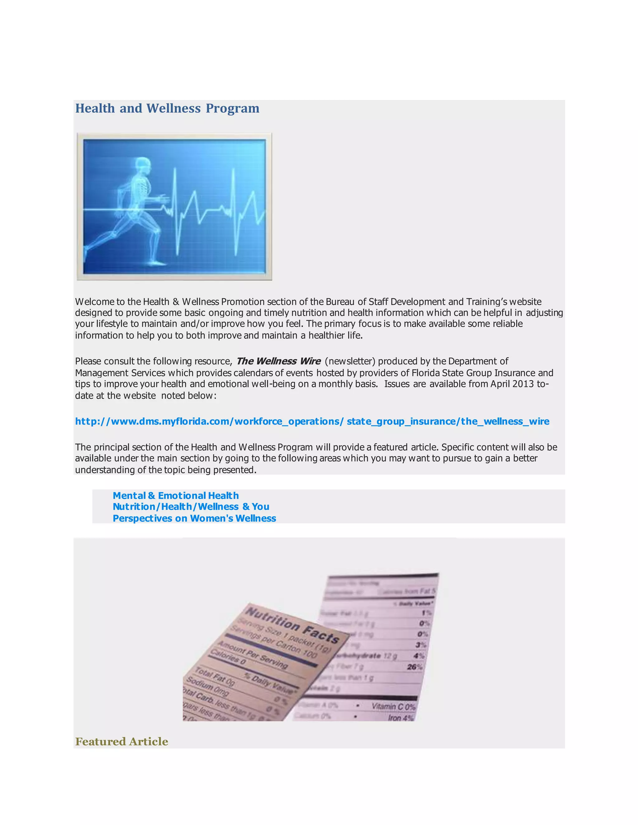 Health and Wellness Program - Intranet Resource - September 2015-1 | PDF