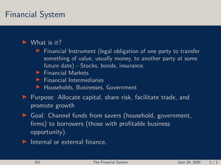 Lecture 2 - Financial System | PDF