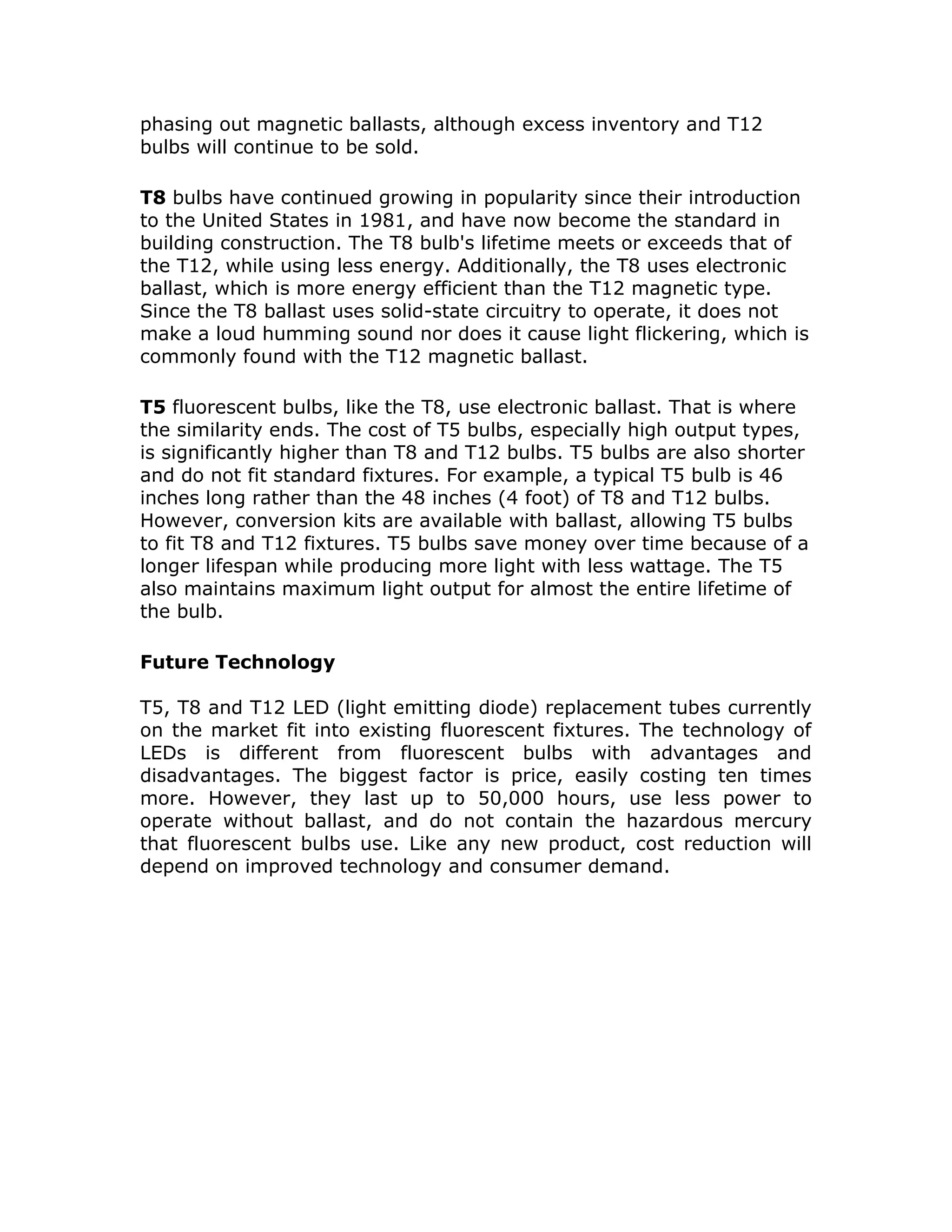 Fluorescent Lighting T12, T8 And T5 | DOCX