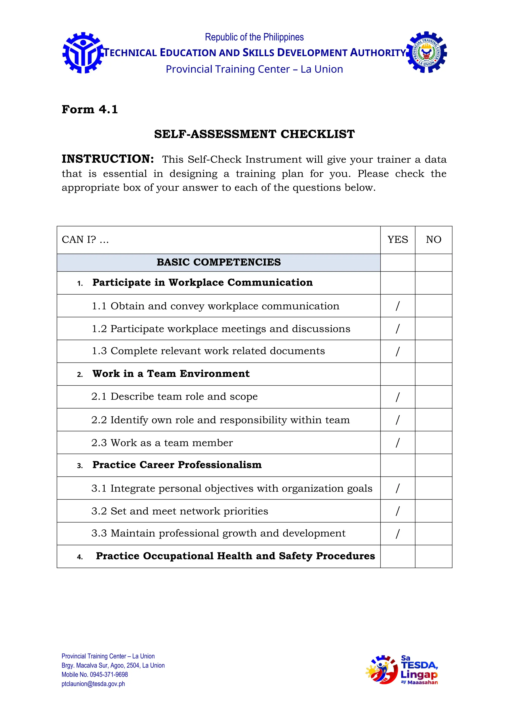 2 Form 4.1 - Self-Assessment Checklist.docx