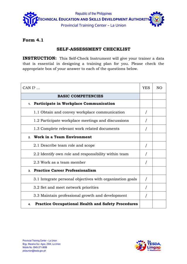 2 Form 4.1 - Self-Assessment Checklist.docx | Technology & Computing