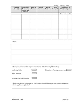 2) franchise application form | DOCX