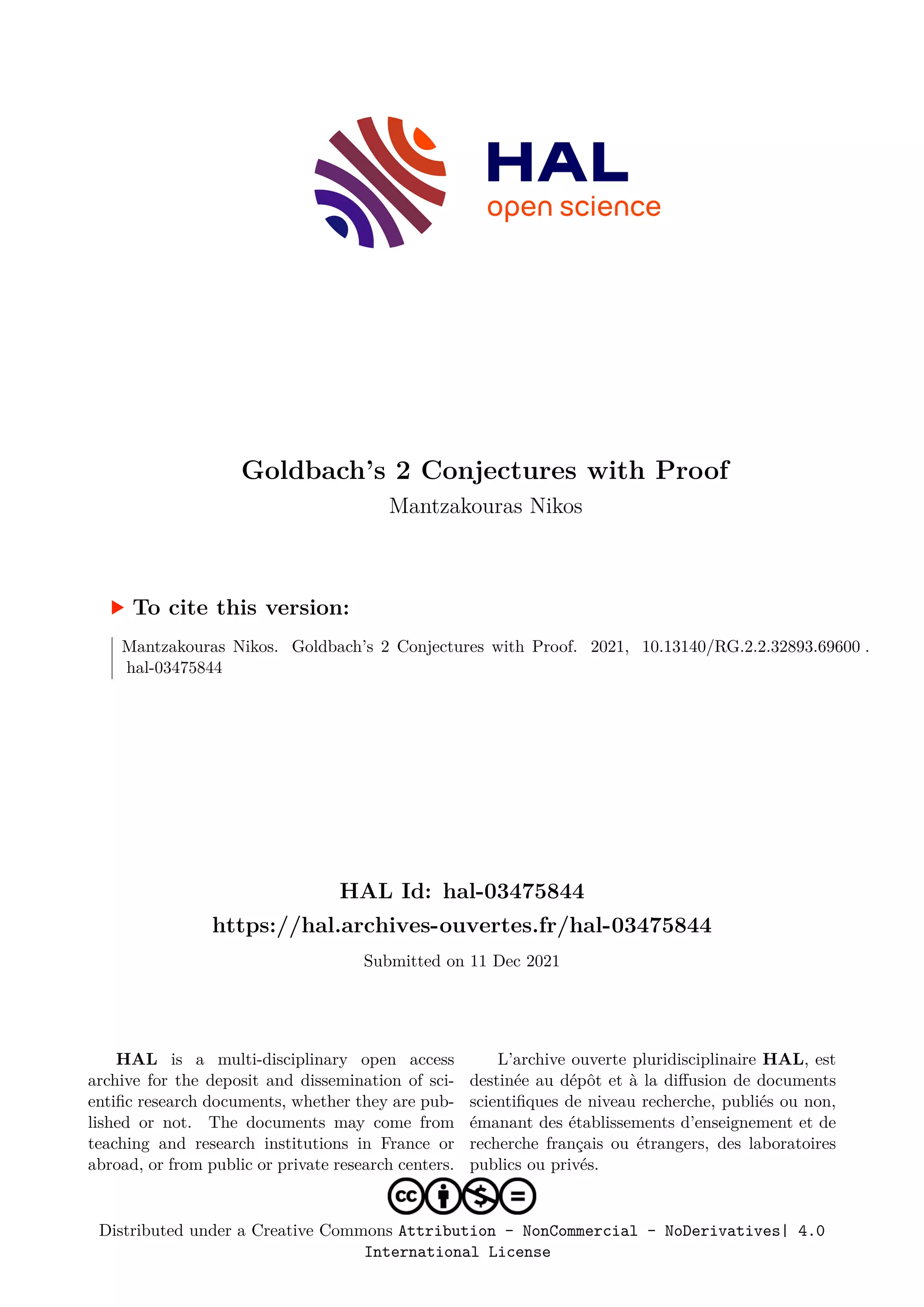 The 2 Goldbach's Conjectures with Proof | PDF