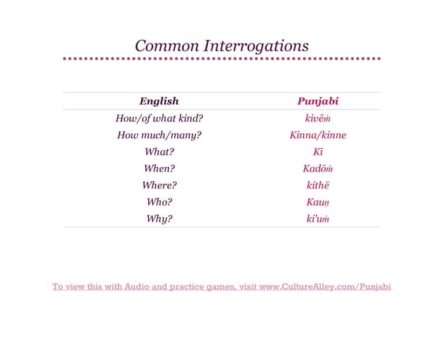 Basic Punjabi | Lesson 2 | Common useful phrases & Grammar | PDF ...