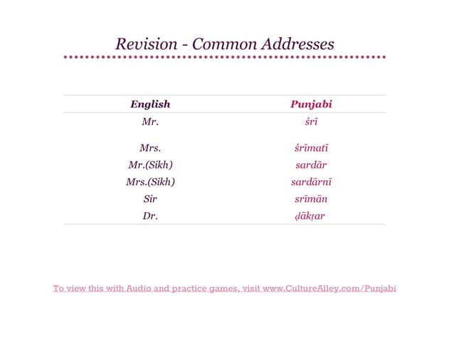 Basic Punjabi | Lesson 2 | Common useful phrases & Grammar | PDF ...