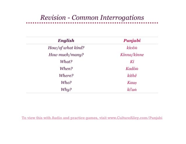 Basic Punjabi | Lesson 2 | Common useful phrases & Grammar | PDF ...