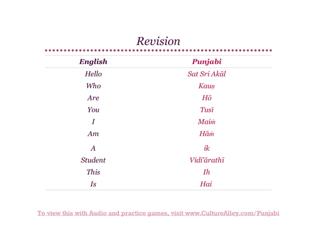 Basic Punjabi | Lesson 2 | Common useful phrases & Grammar | PDF ...