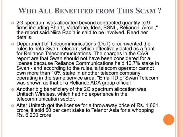 2g spectrum scam .. | PPTX | Telecommunications Industry | Industries