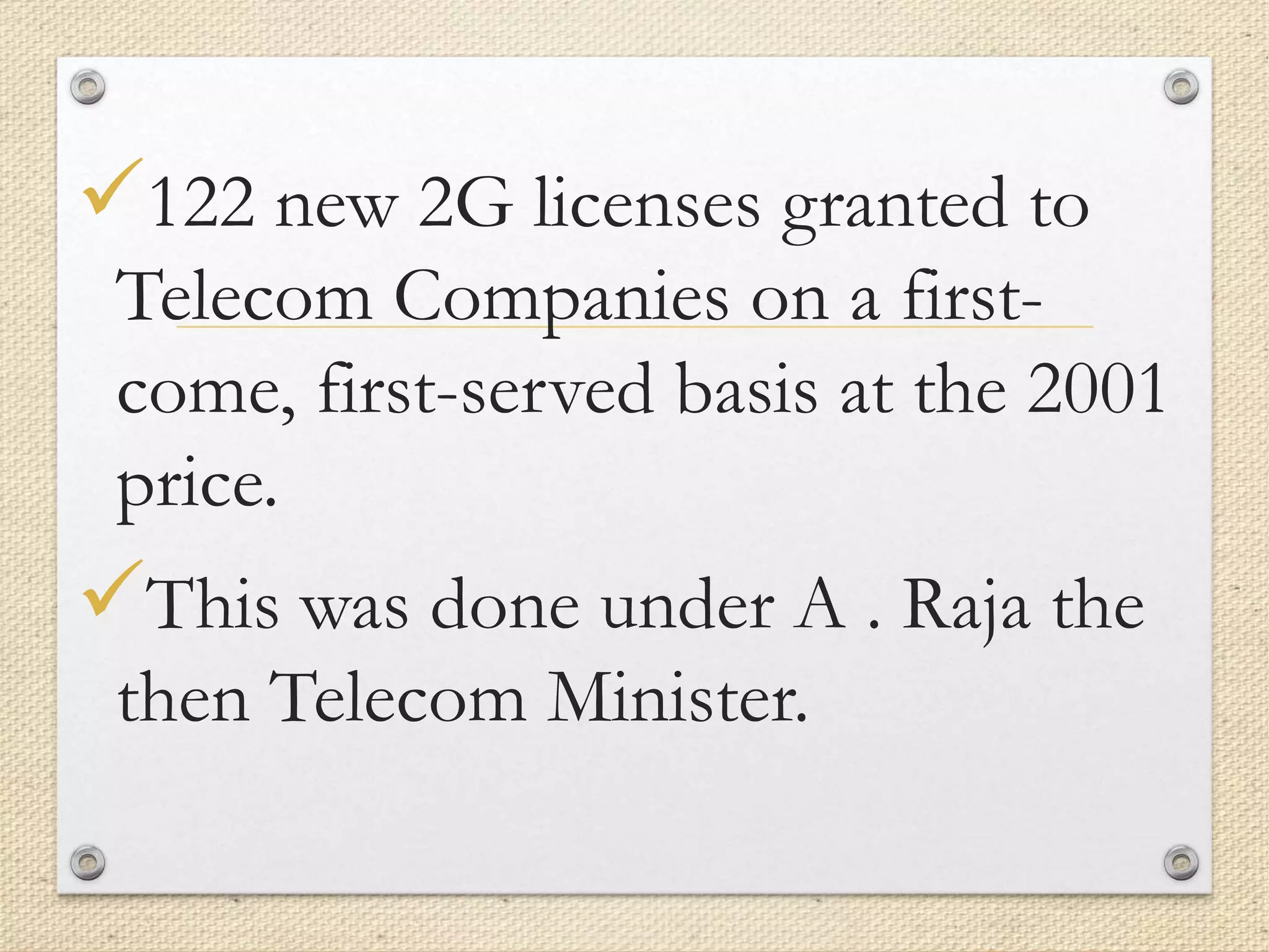 2g spectrum scam | PPTX | Telecommunications Industry | Industries