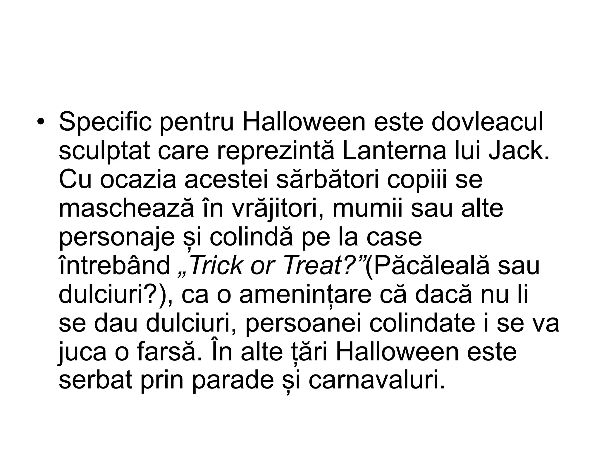 O scurtă prezentare despre halloween și importanța lor | PPTX